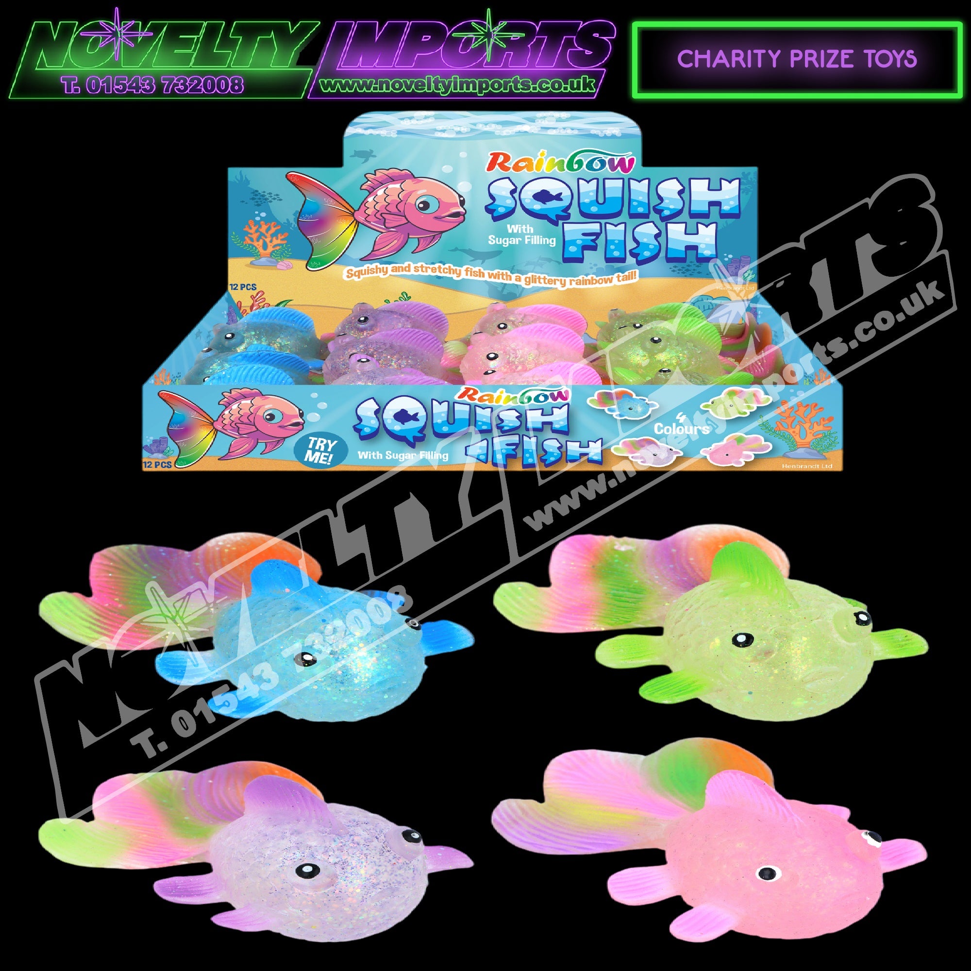 24/pc Squeeze Stretchy Stress Fidget Rainbow Fish Toy – Novelty Imports UK