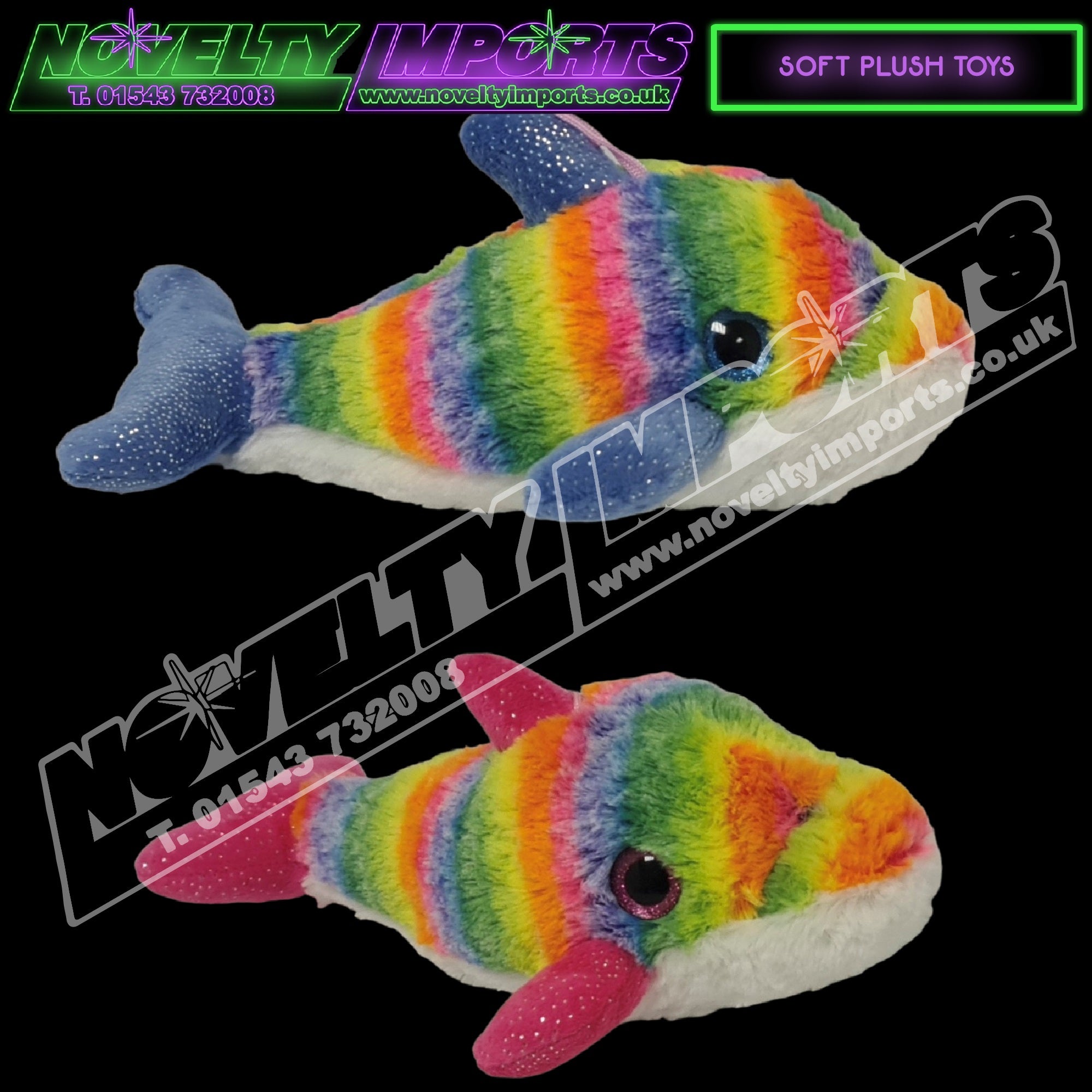 14/pc Large 30cm Rainbow Sparkle Dolphin Plush – Novelty Imports UK