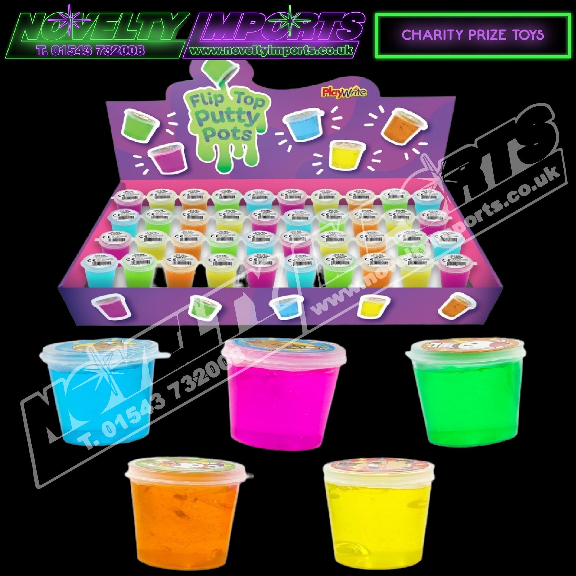 40/pc Coloured Flip Top Putty Slime Tubs ONLY 20p EACH – Novelty Imports UK