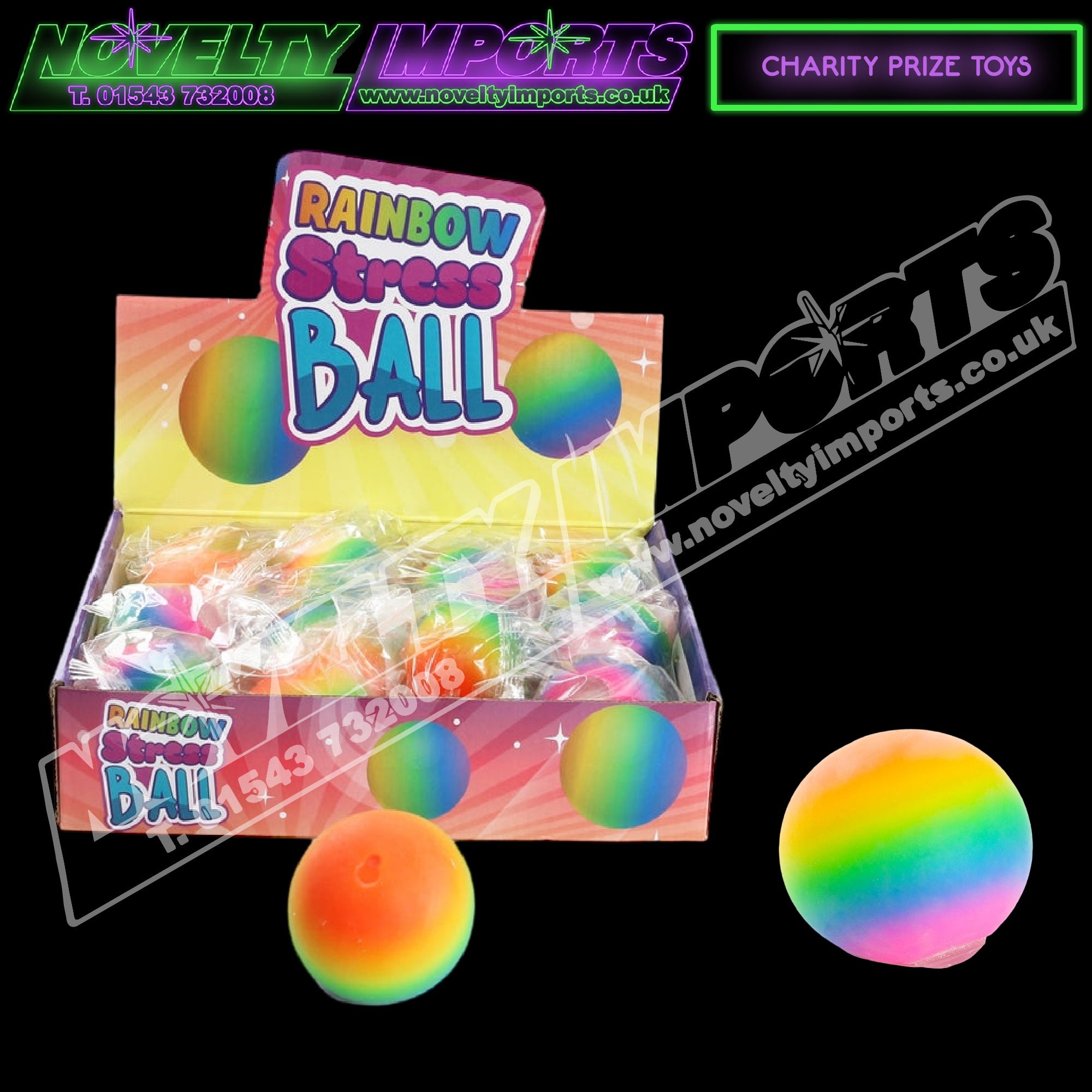 24/pc Neon Bright Rainbow Squishy Stress Ball – Novelty Imports UK