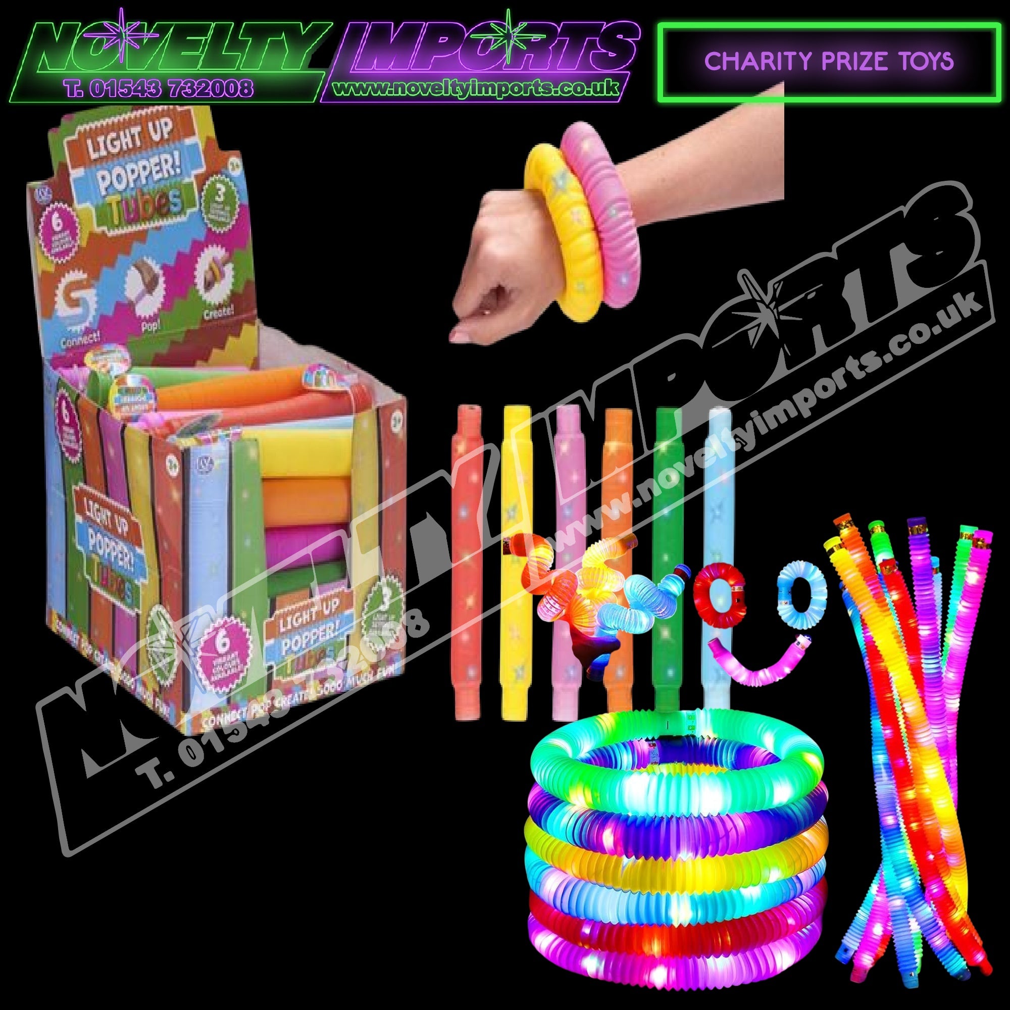 48/pc Light Up LED Flashing Stress Fidget Popper Tubes – Novelty Imports UK