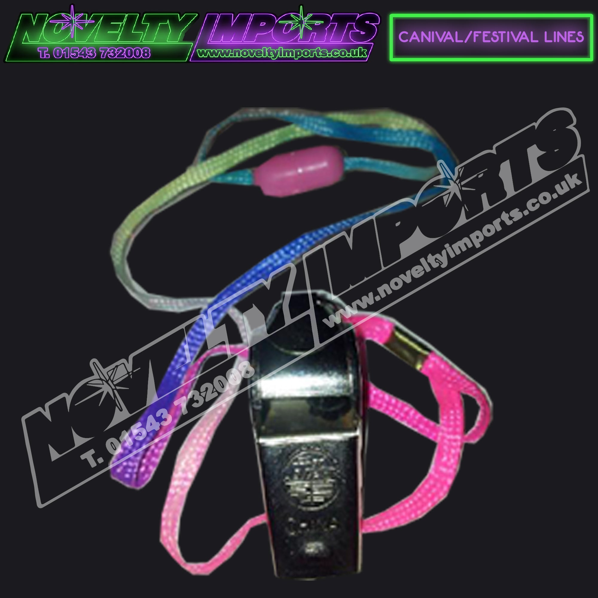 Carnival Festival Loud Metal Whistles On Neon Cord With Safety Breaker ...