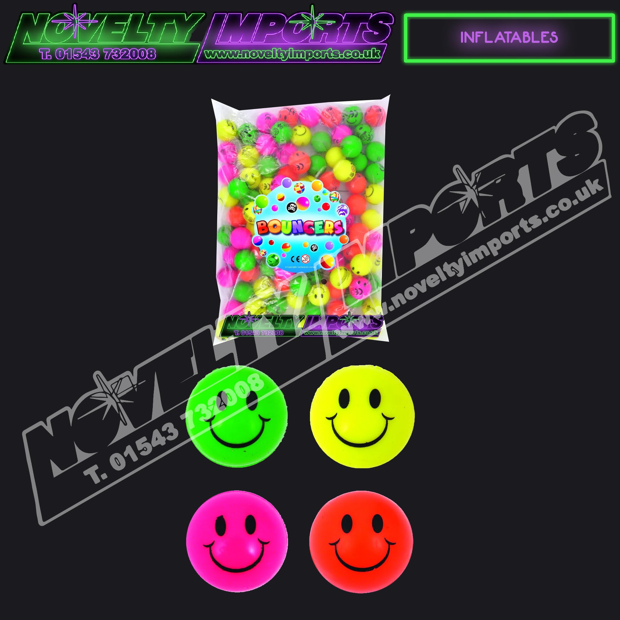 100/pc Neon Smile Face High Bounce Jet Ball – Novelty Imports UK