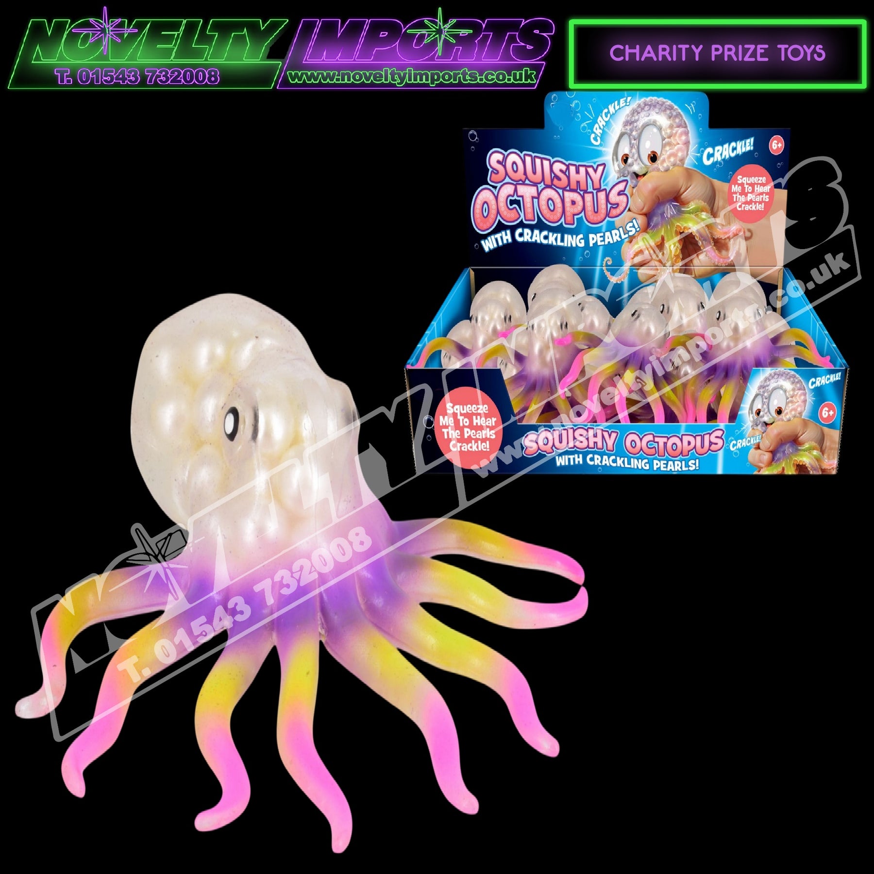 24/pc Squishy Squeeze Crackle Pearl Prize Win Octopus Toy – Novelty ...