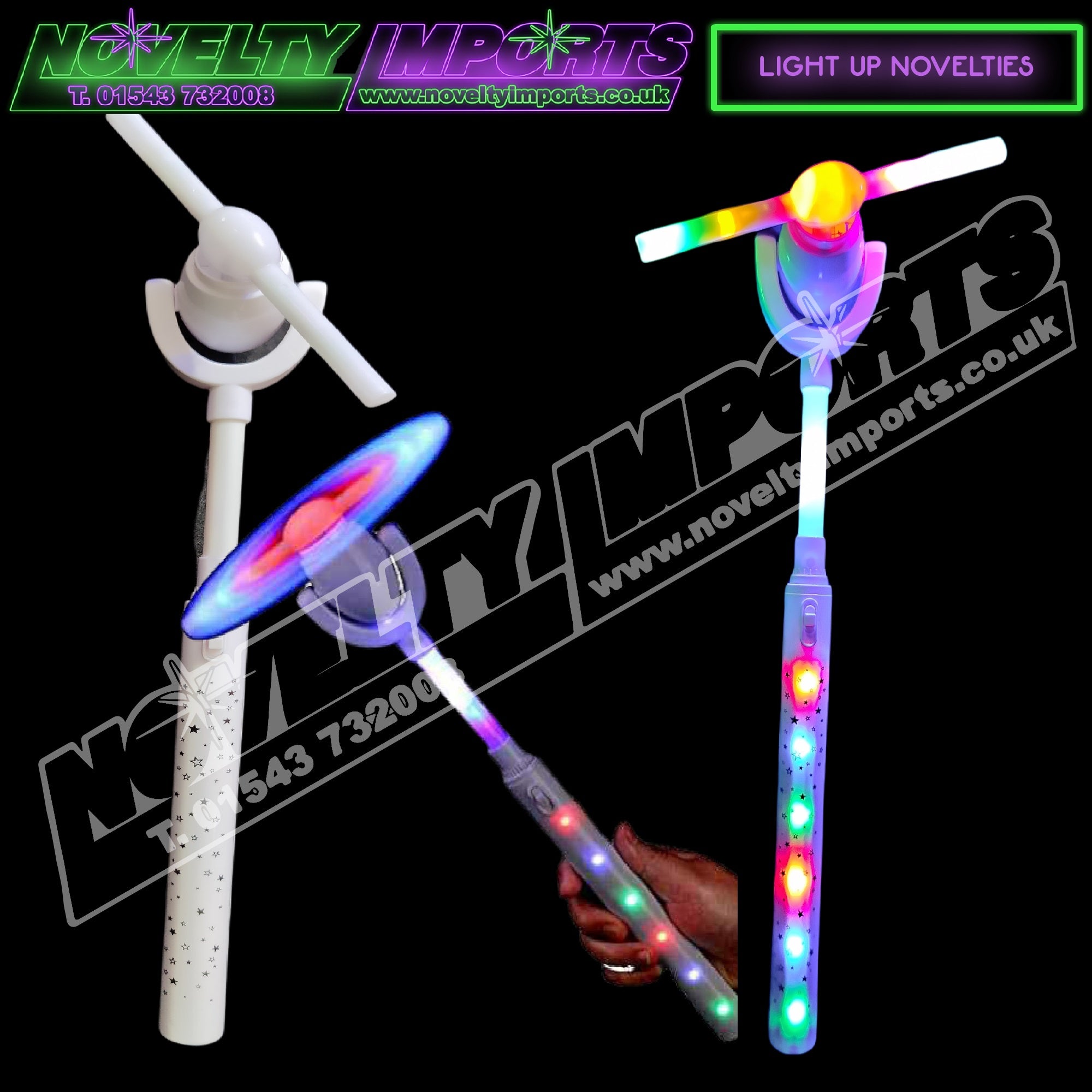 Flashing Spinning LED Windmill Wand Lighted Handle – Novelty Imports UK