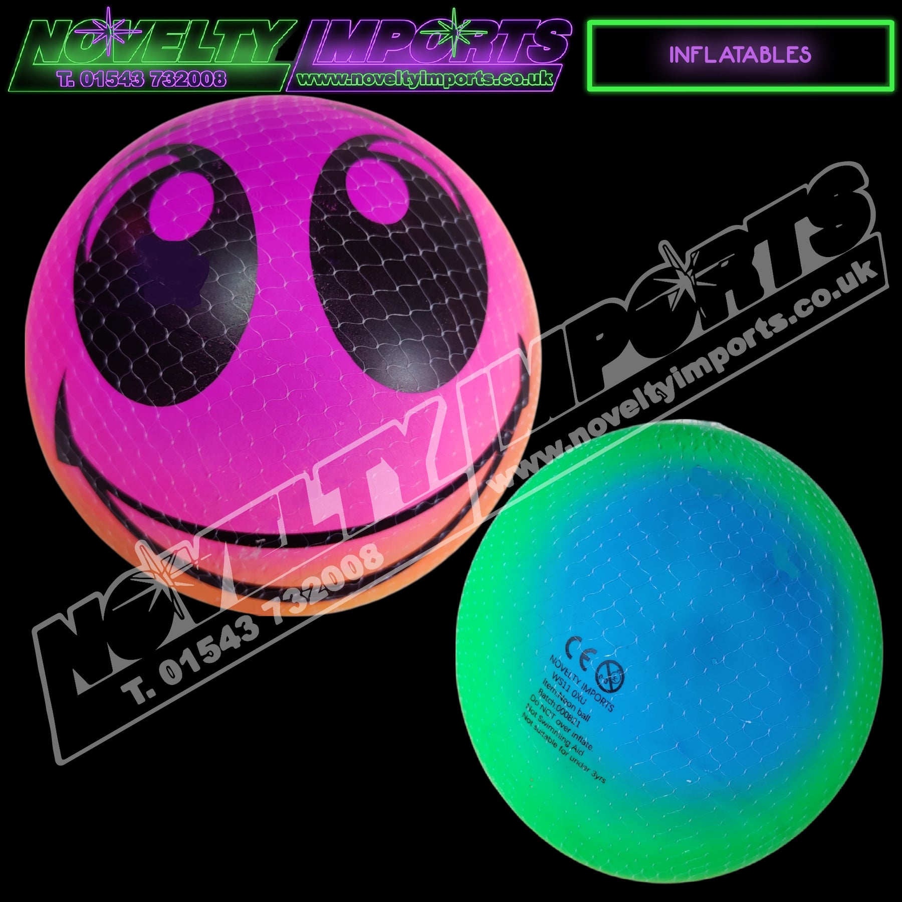 Smile Face Inflatable Neon Rainbow Ball In A Net – Novelty Imports UK