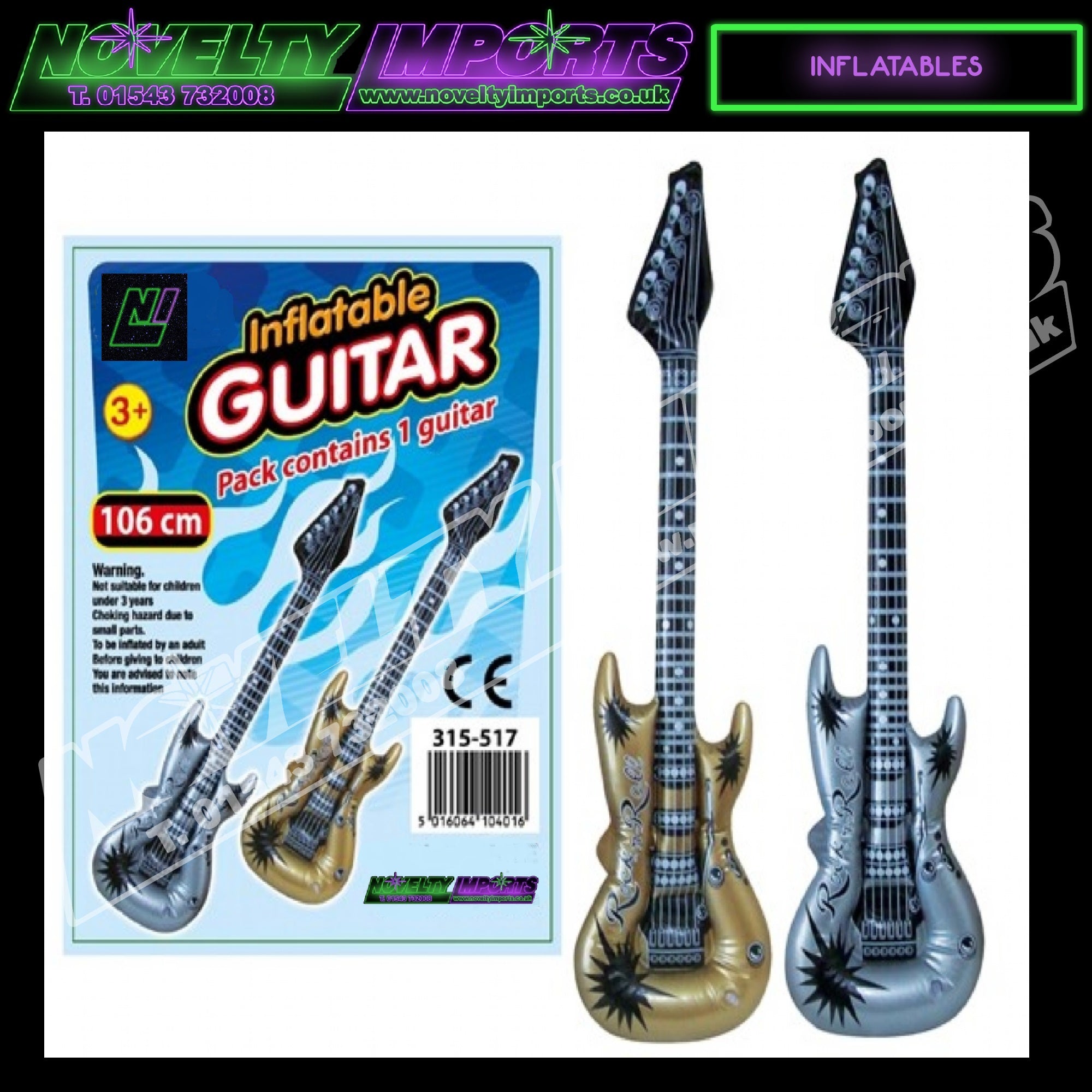 BIG 106 cm Gold And Silver Rock N Roll Inflatable Party Guitars ...